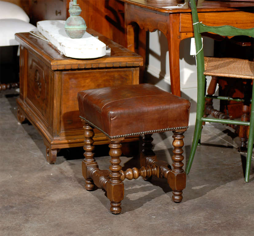 Spanish Leather Seat Stool at 1stDibs