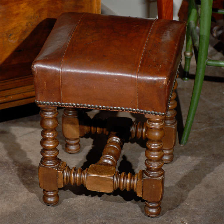Spanish Leather Seat Stool at 1stDibs
