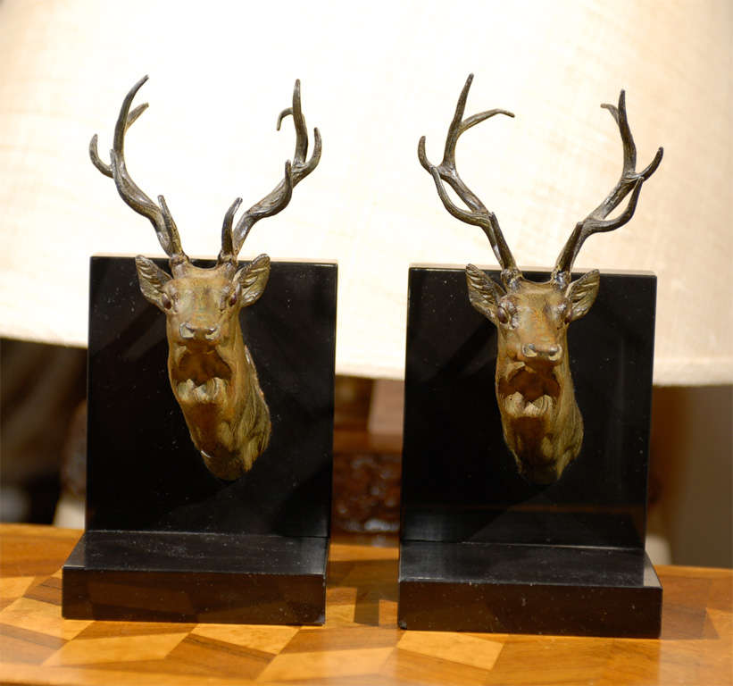 Pair of Bronze Stag Head Bookends at 1stDibs | stag book ends, deer ...