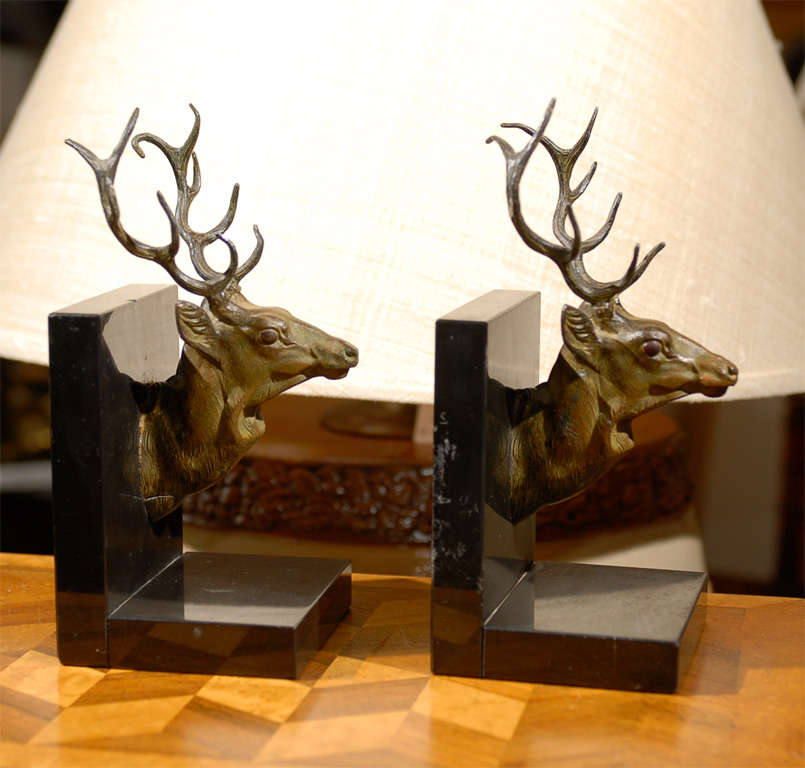 Pair of Bronze Stag Head Bookends at 1stDibs | stag book ends, deer ...