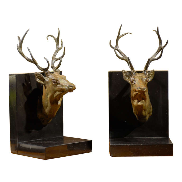 Pair of Bronze Stag Head Bookends at 1stDibs | stag book ends, deer ...