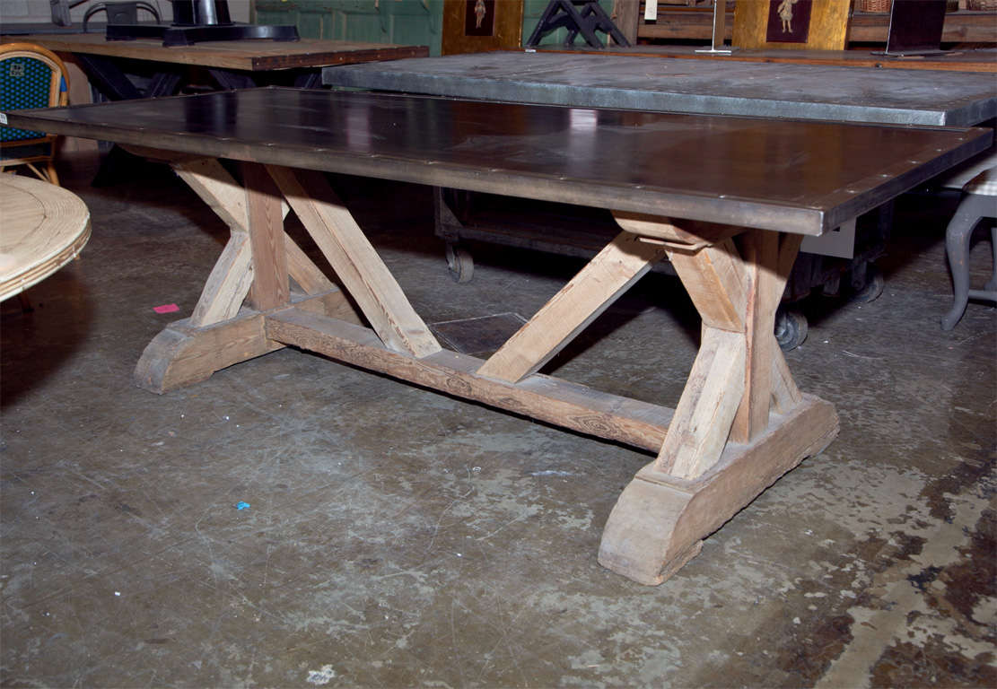 Industrial style steel top dining table at 1stDibs