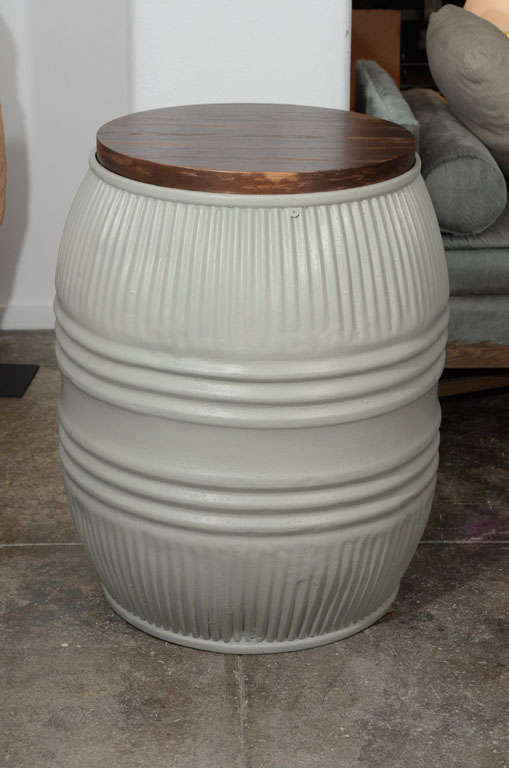 Painted Metal Barrel with Wooden Top at 1stDibs