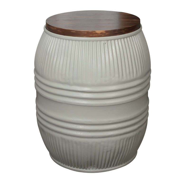 Painted Metal Barrel with Wooden Top at 1stDibs