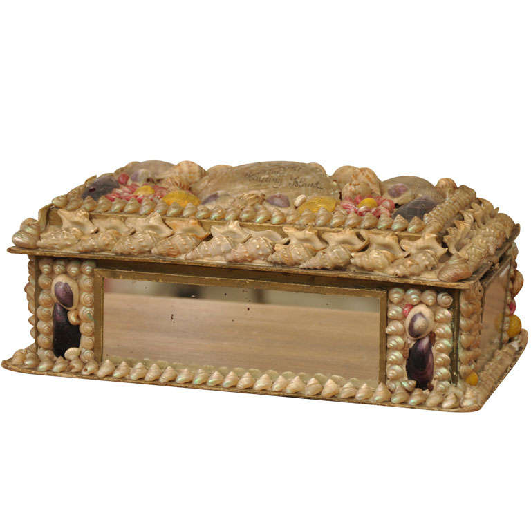 Antique English Shell Decorated Box For Sale at 1stdibs