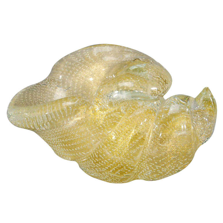 Barovier/Barbini Large Hand Blown Crystal Shell Bowl For Sale at 1stDibs
