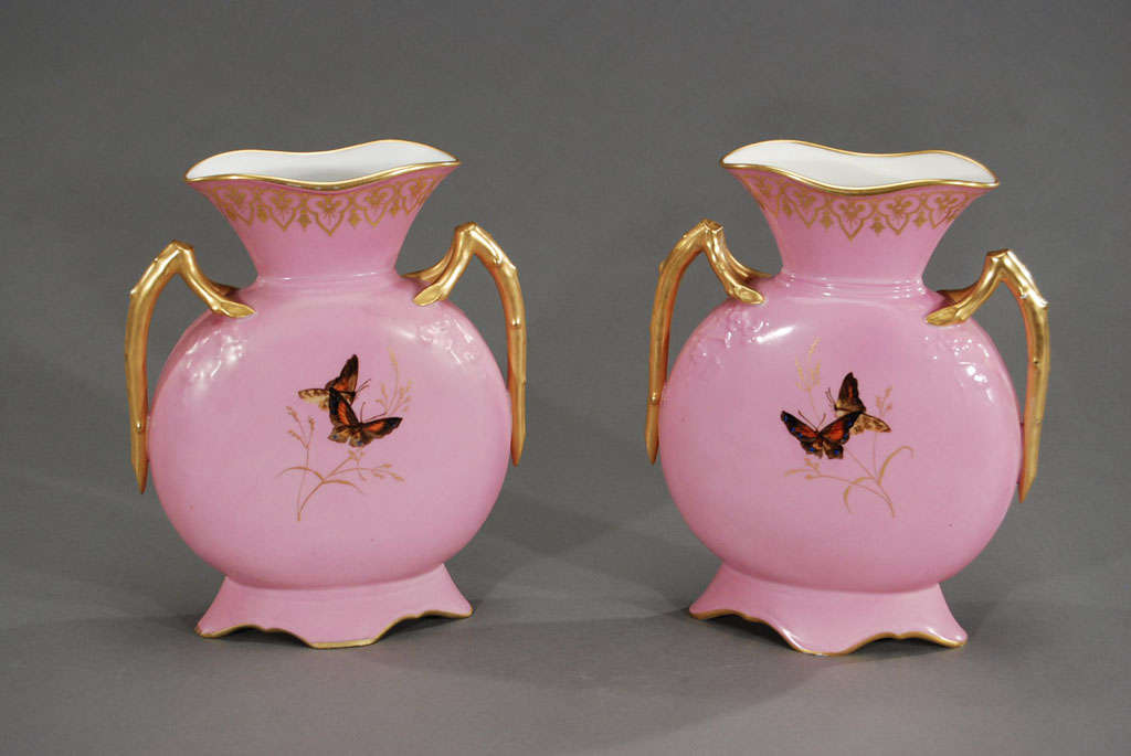 Pair of T. Haviland Hand-Painted Pink Rose Mantle Vases Aesthetic ...