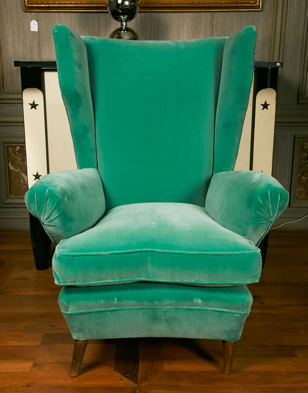 Comfortable Pair of Green Armchairs with Rubelli Velvet Upholstery ...