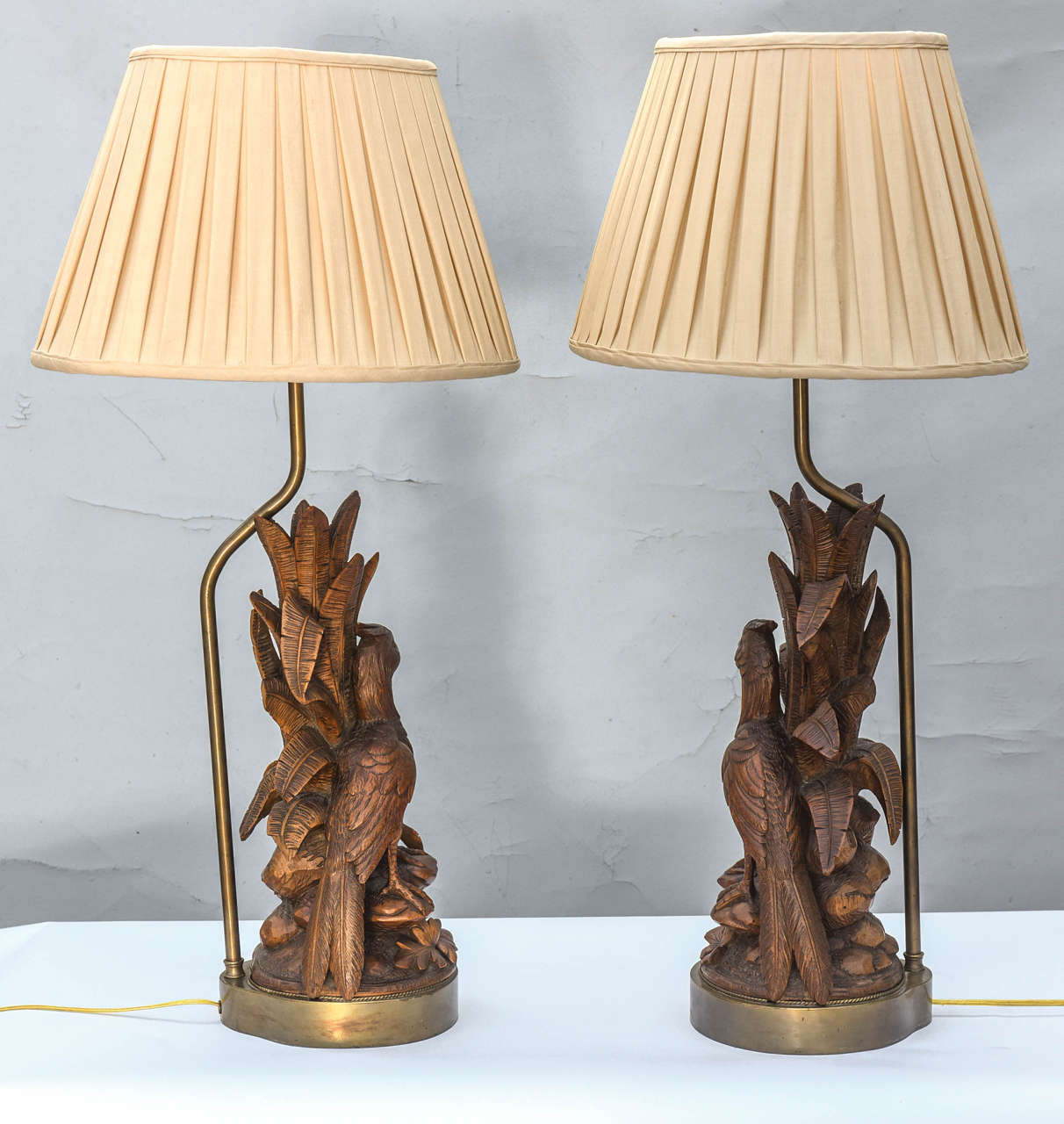 Pair of 19th Century Black Forest Carved Lamps For Sale at 1stDibs