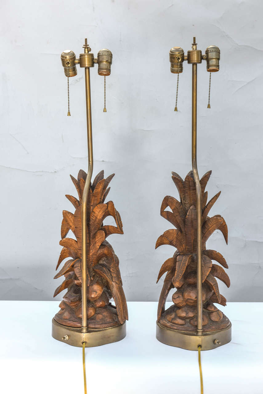 Pair of 19th Century Black Forest Carved Lamps For Sale at 1stDibs
