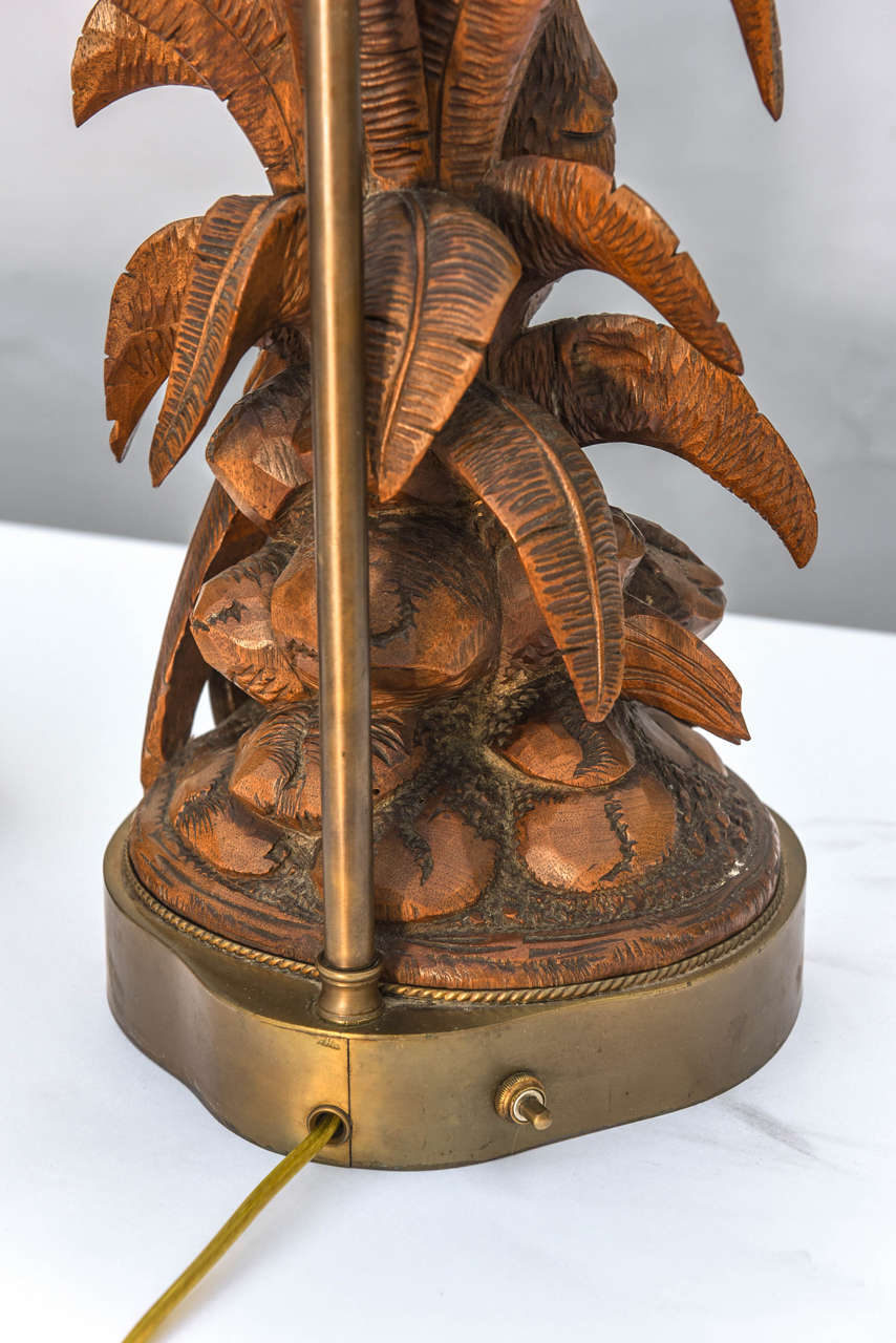 Pair of 19th Century Black Forest Carved Lamps For Sale at 1stDibs