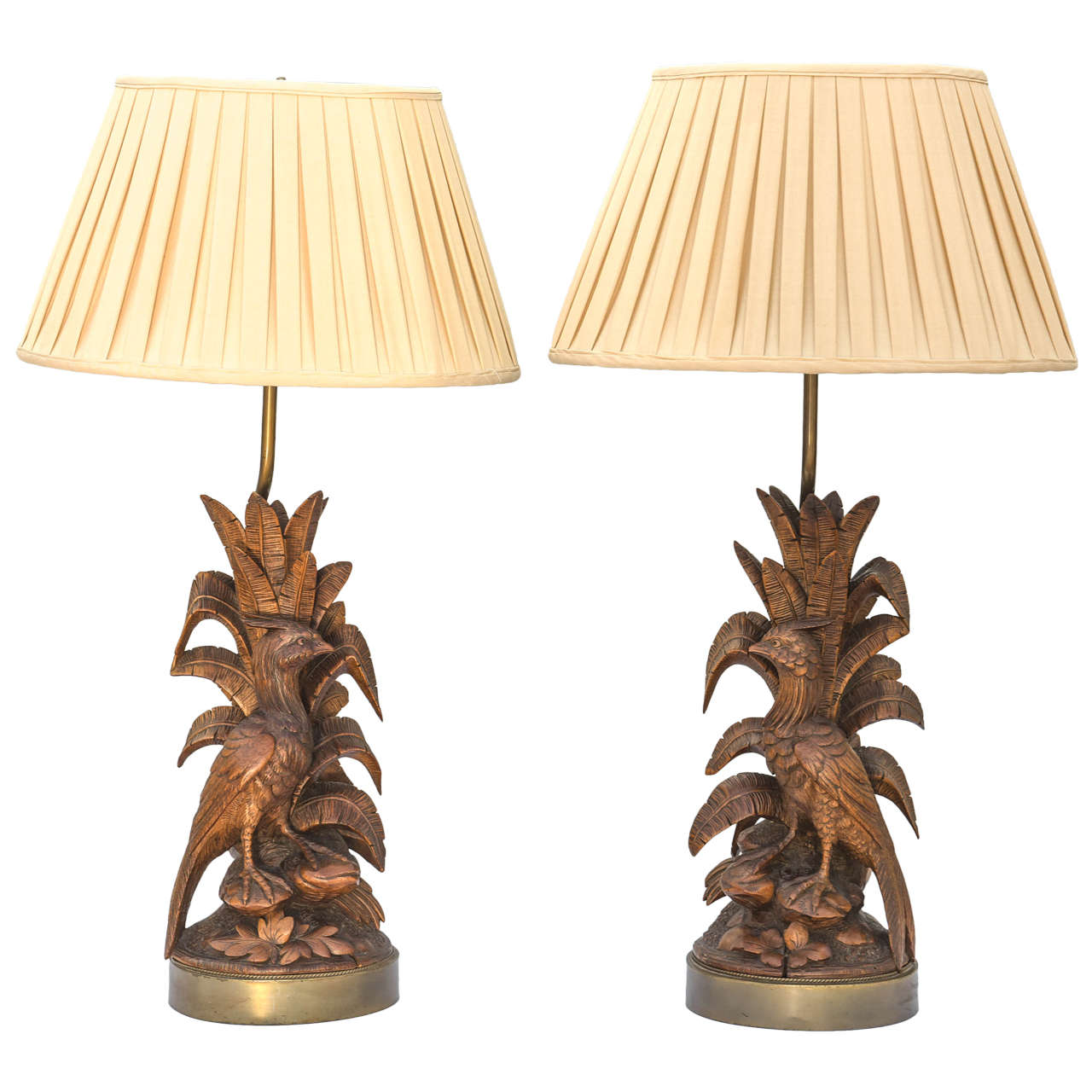 Pair of 19th Century Black Forest Carved Lamps For Sale at 1stDibs
