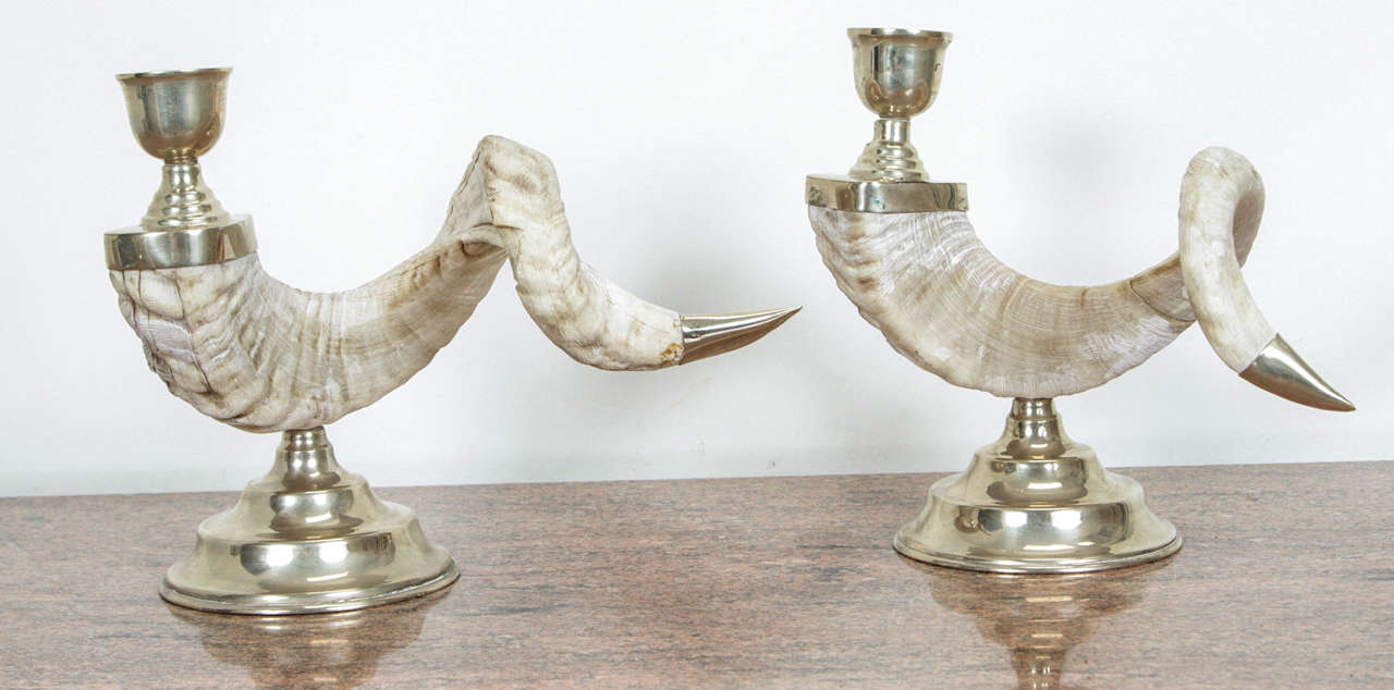 Pair of Ram's Horn Candlesticks at 1stDibs