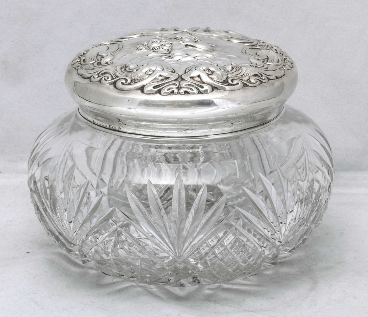 Rare, Very Large Art Nouveau Sterling Silver and Crystal Powder Jar at ...