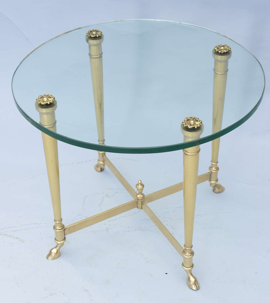 Polished Brass End Table with Glass Top on Hooved Feet at 1stDibs ...