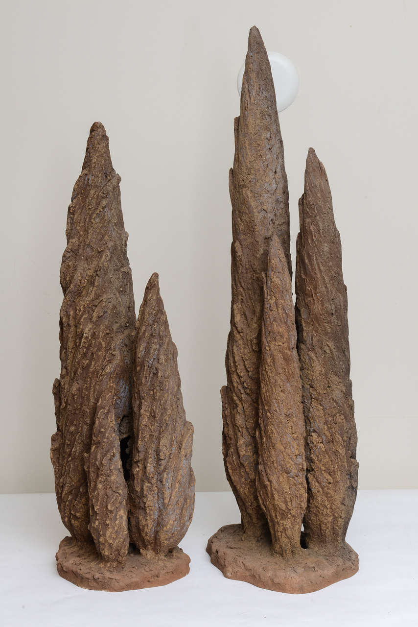Pair of French Cypress Tree Terracotta Sculptures For Sale at 1stDibs