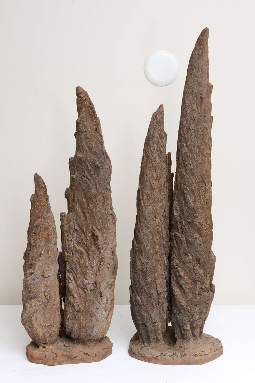 Pair of French Cypress Tree Terracotta Sculptures For Sale at 1stDibs