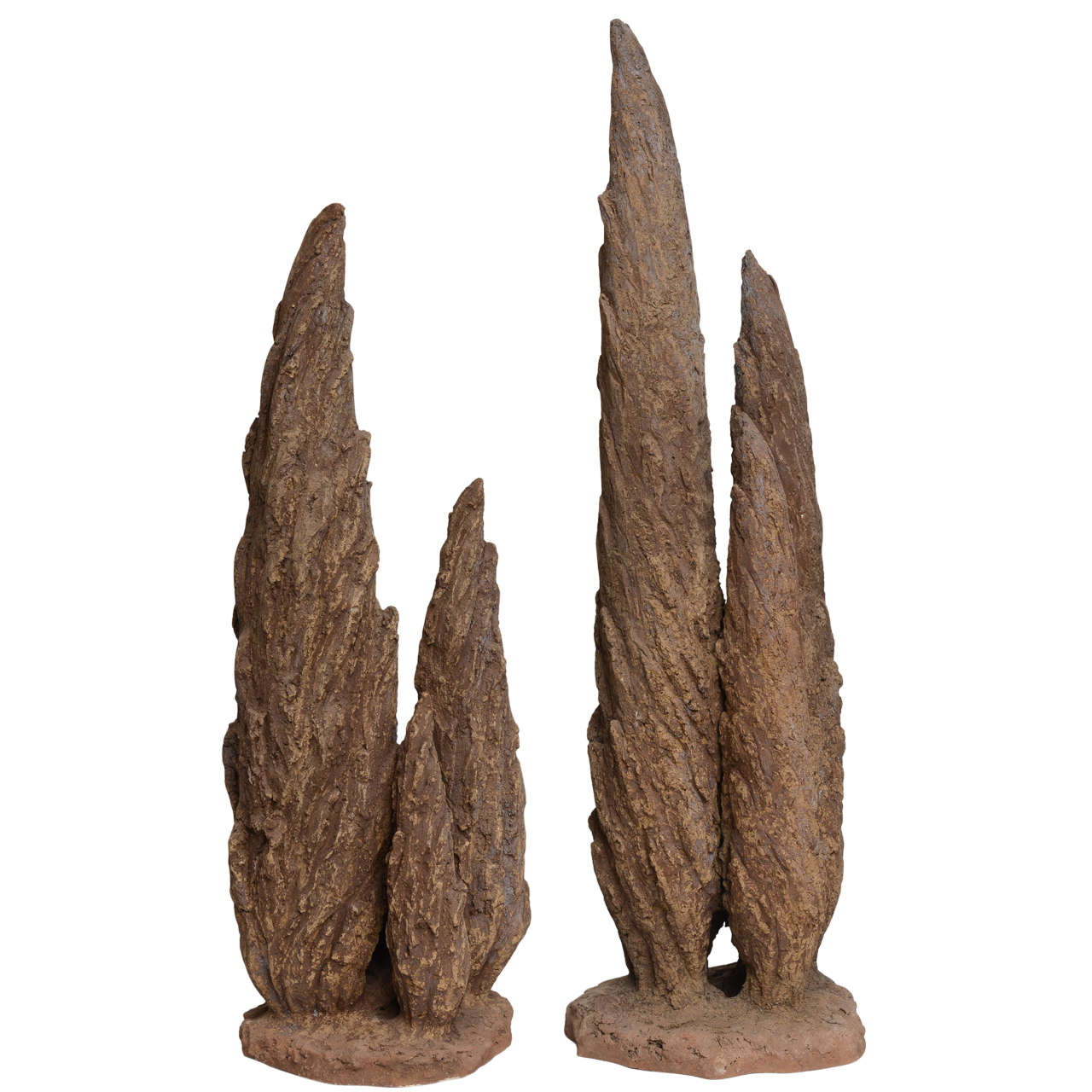 Pair of French Cypress Tree Terracotta Sculptures For Sale at 1stDibs
