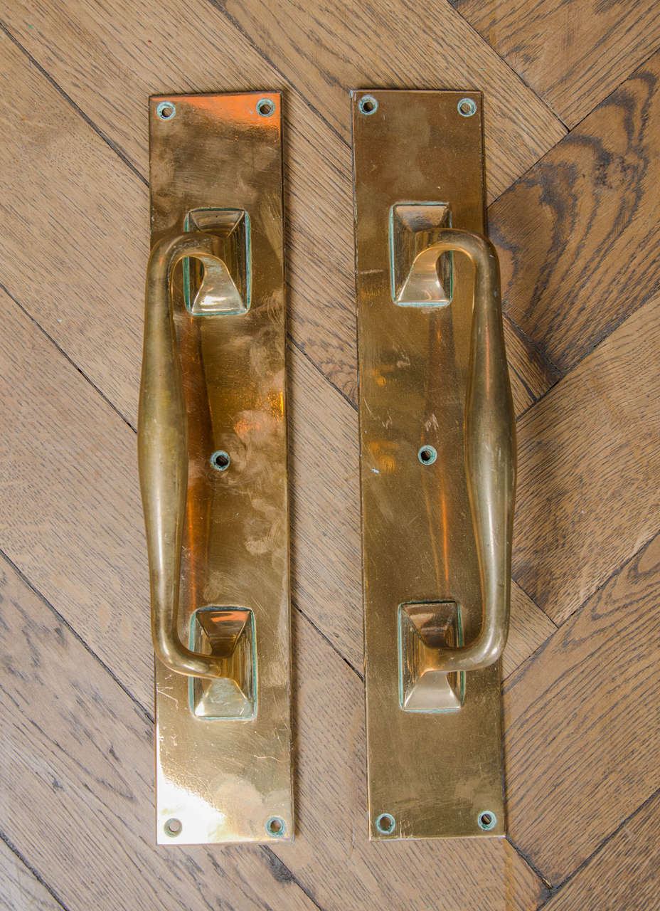 Five Pairs of Antique Brass Door Pull Handles For Sale at 1stDibs