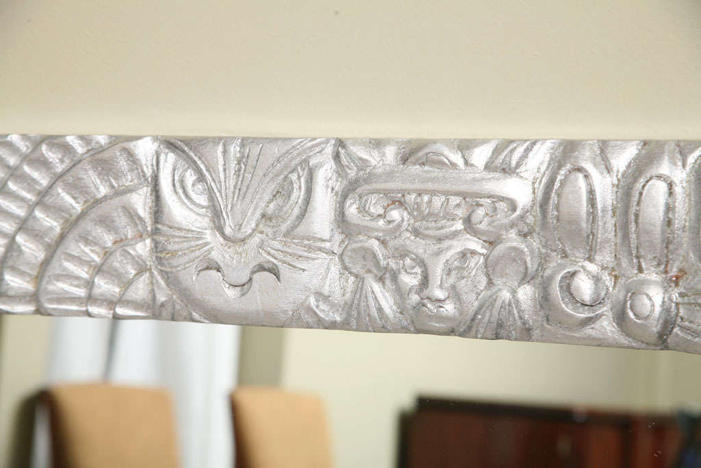 Mexican Aztec Modern Wall Mirror carved wood silver leaves finish For ...