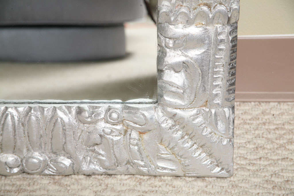 Mexican Aztec Modern Wall Mirror carved wood silver leaves finish For ...