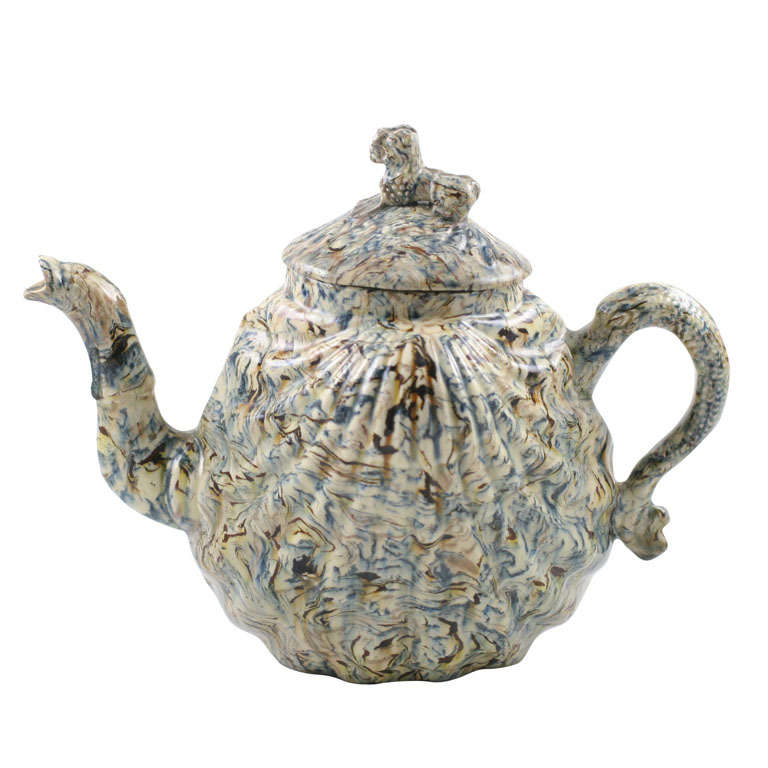 English Solid Agate Pottery Pectin Shell Teapot at 1stDibs