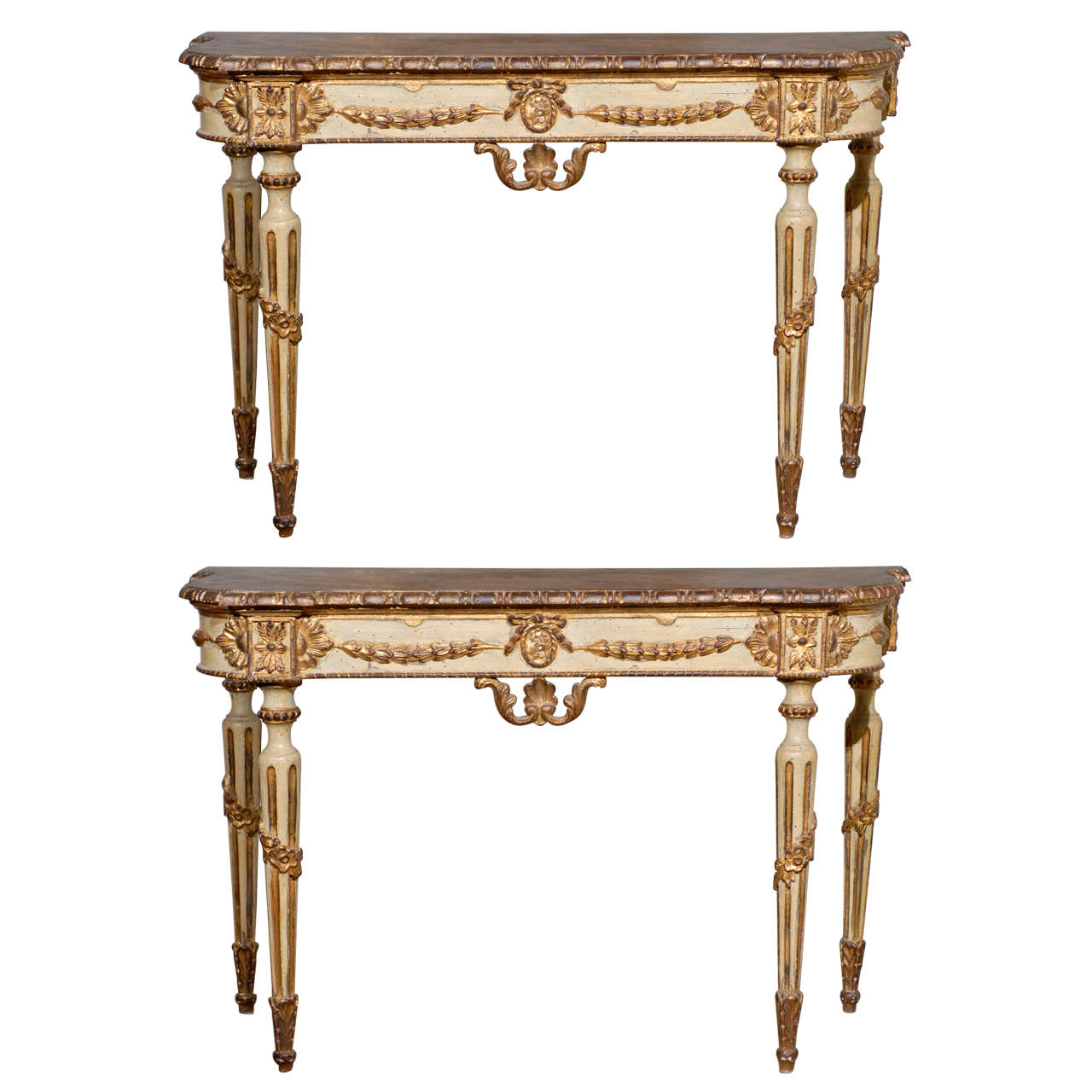 Pair of Painted Neoclassical Style Console Tables at 1stDibs
