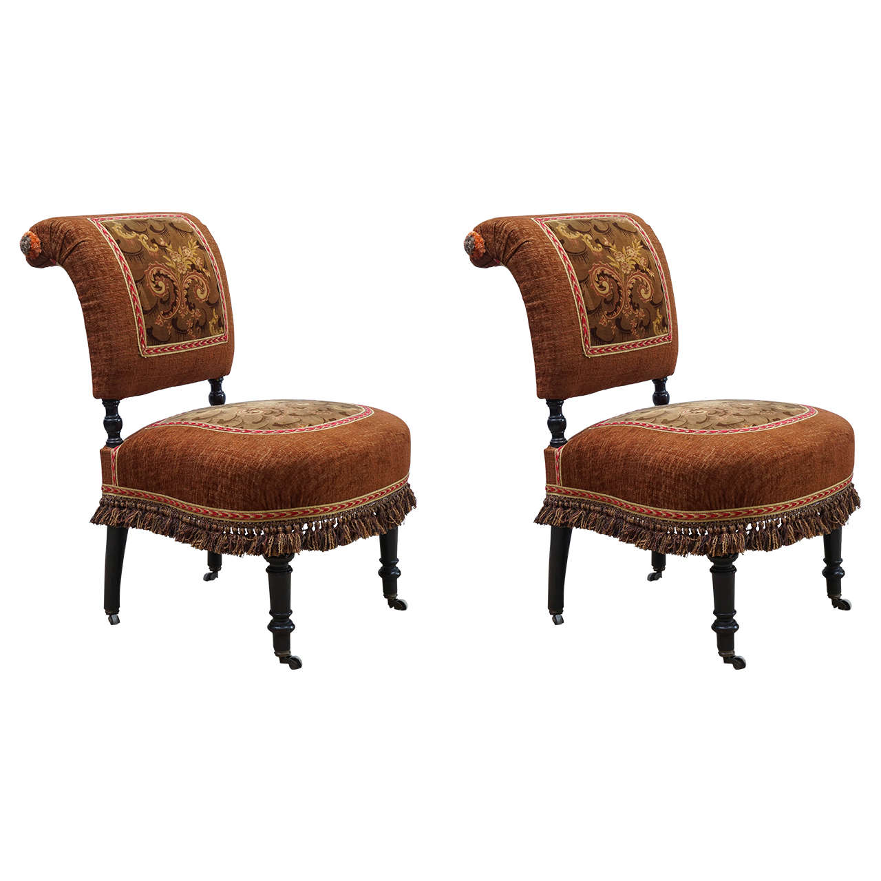 Pair of Napoleonic III Side Chairs with Stunning Upholstery For Sale at ...