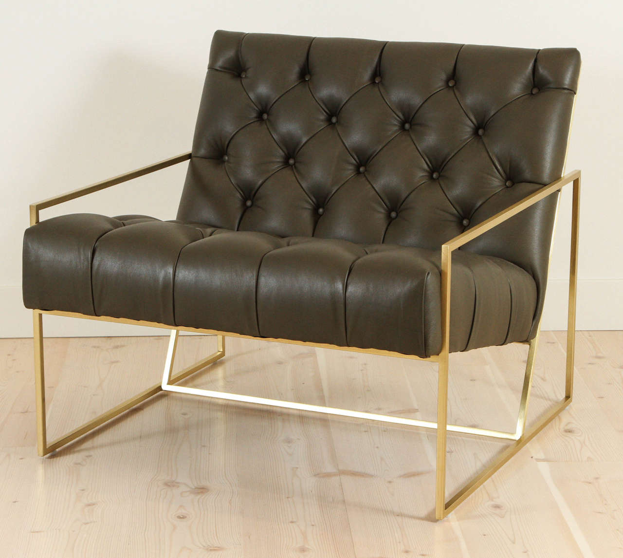Thin Frame Lounge Chair in Tufted Green Leather by Lawson-Fenning at ...