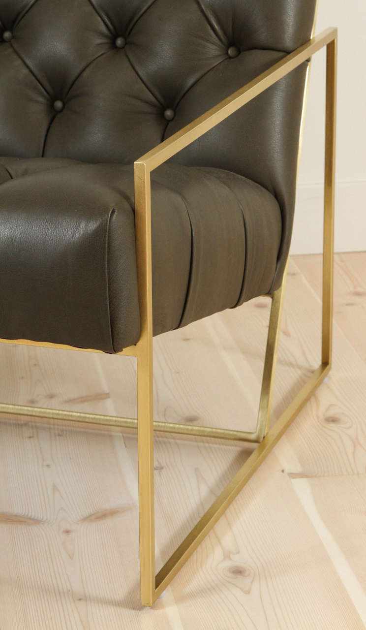 Thin Frame Lounge Chair in Tufted Green Leather by Lawson-Fenning at ...