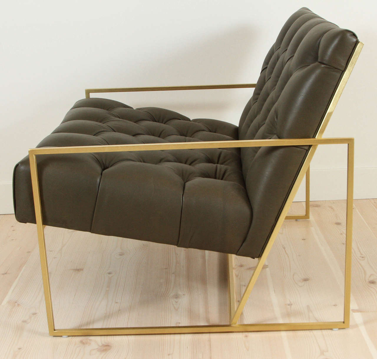 Thin Frame Lounge Chair in Tufted Green Leather by Lawson-Fenning at ...