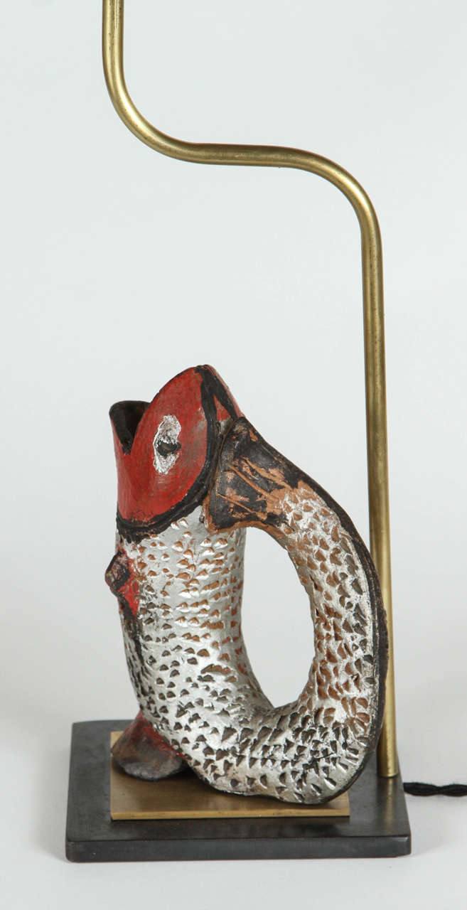 Folk Art Fish Shaped Pitcher Lamp For Sale at 1stDibs