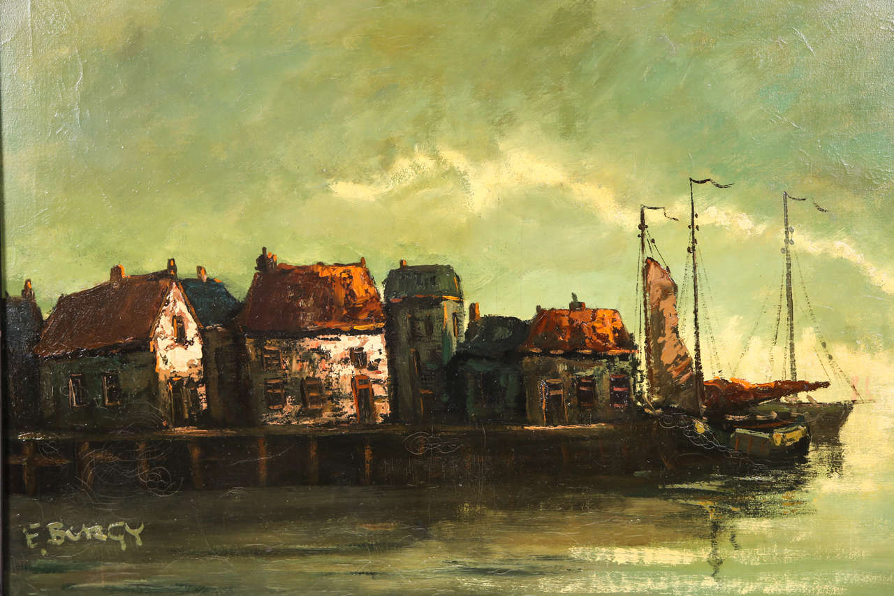 Vintage Oil Painting of Harbor Scene at 1stDibs