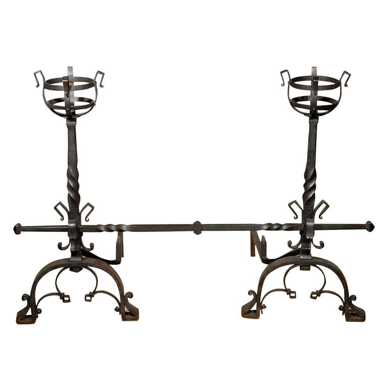 Samuel Yellin Style Pair of 20th Century Jumbo Iron Andirons with ...