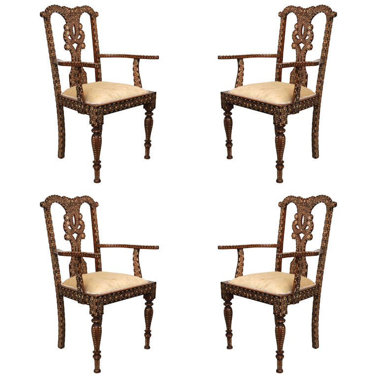 Pair of Bone Inlaid Chairs at 1stDibs