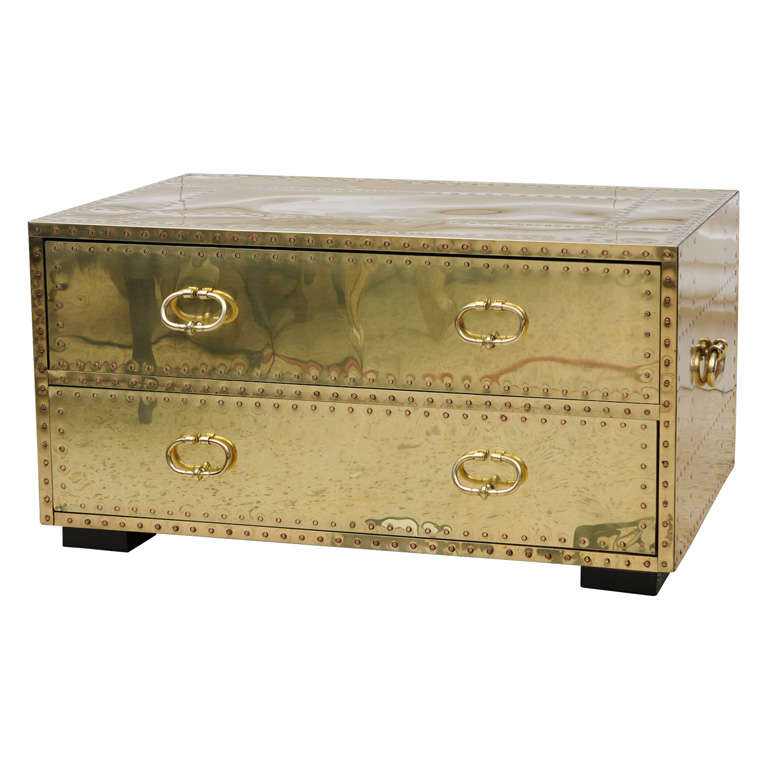 Brass Two-Drawer Chest by Sarreid at 1stDibs