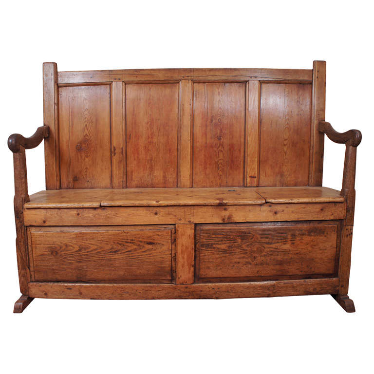 English Pine Settle with Lift Seat at 1stDibs