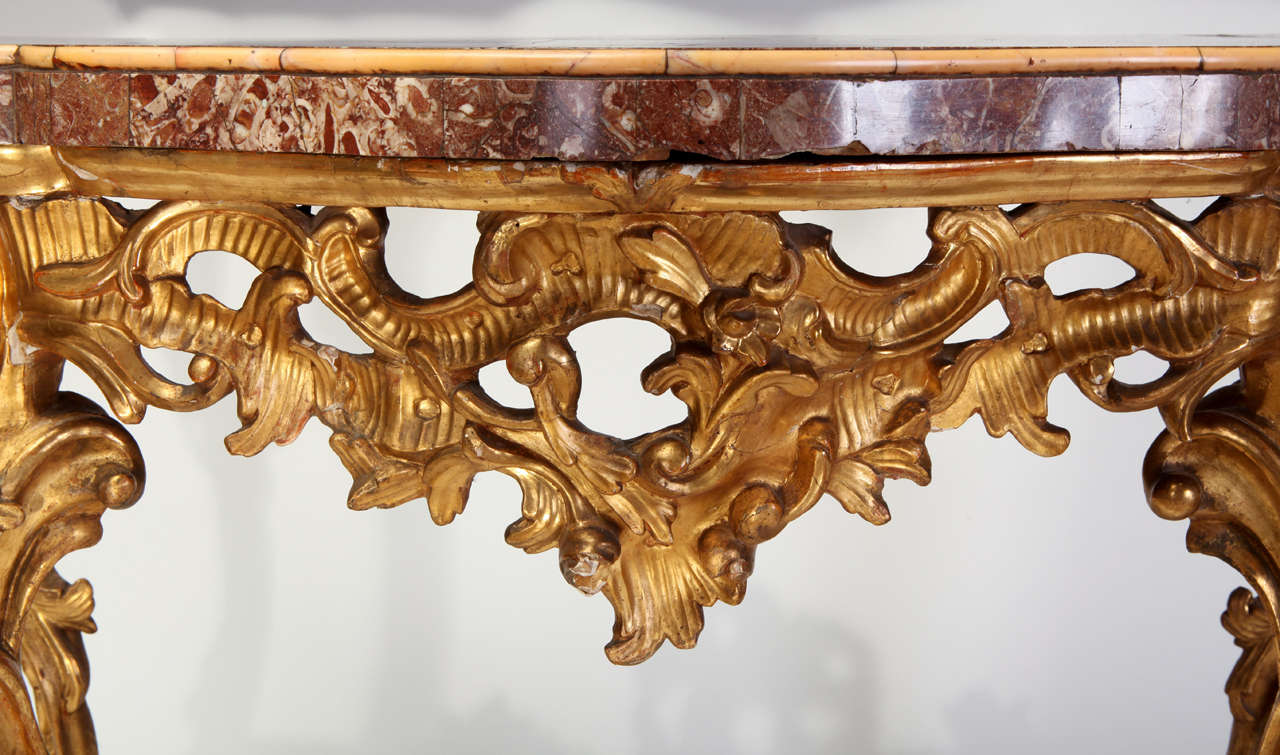 Fine Pair of Roman Mid-18th Century Giltwood Rococo Consoles at 1stDibs
