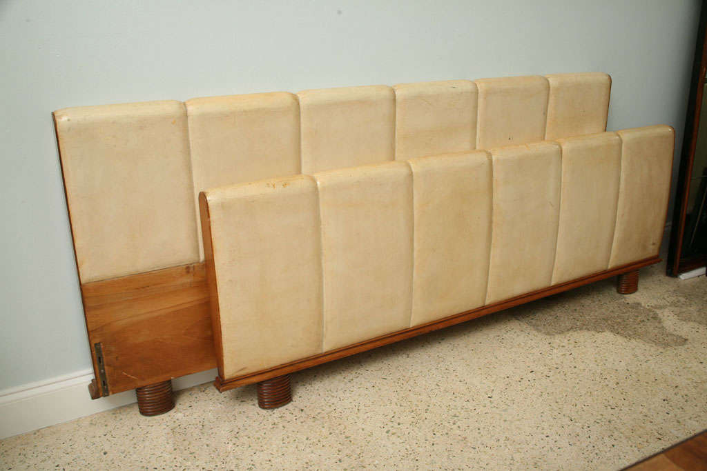 Italian Modern Parchment and Pearwood Bed by Borsani For Sale at 1stDibs