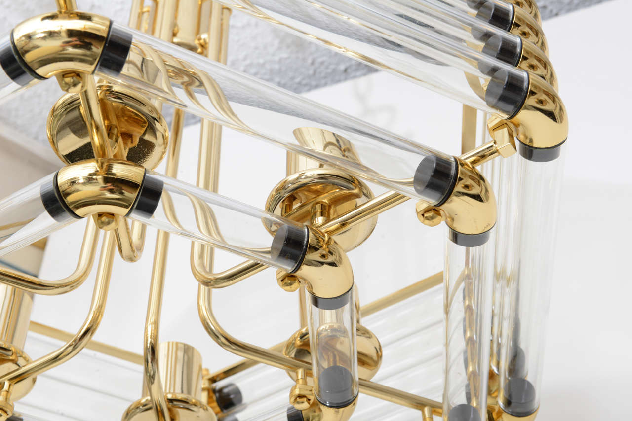 Stuning Scolari Era Octagonal Shape Brass and Glass Tube Chandelier at ...