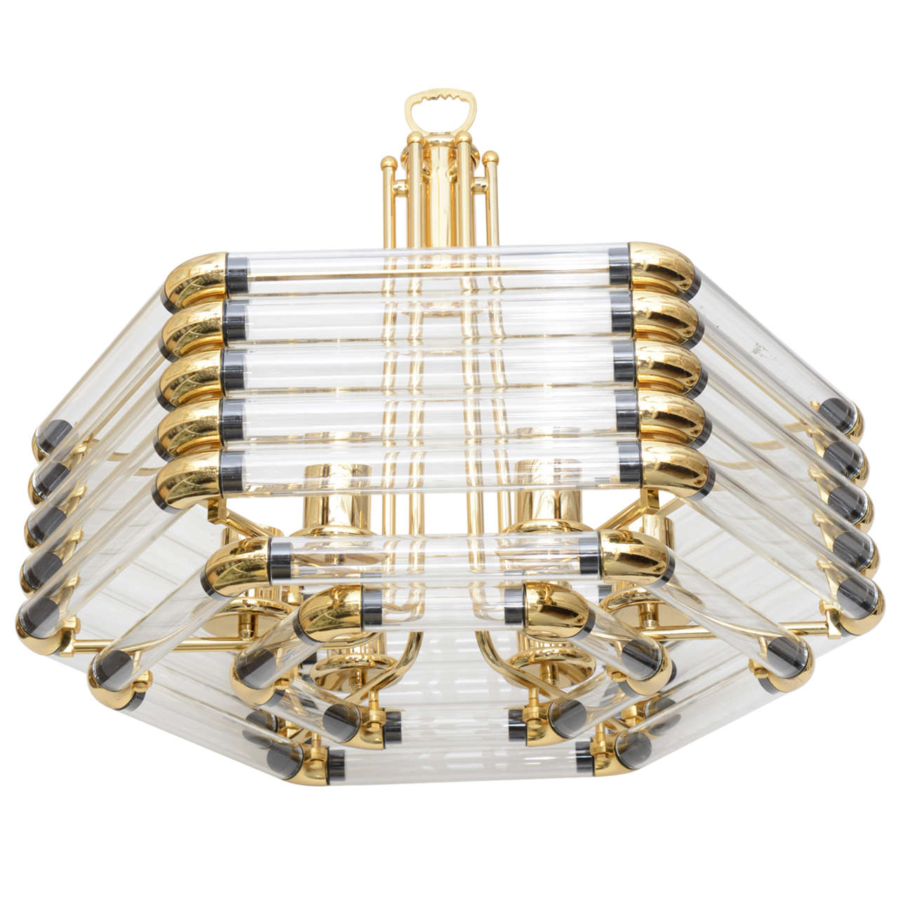 Stuning Scolari Era Octagonal Shape Brass and Glass Tube Chandelier at ...