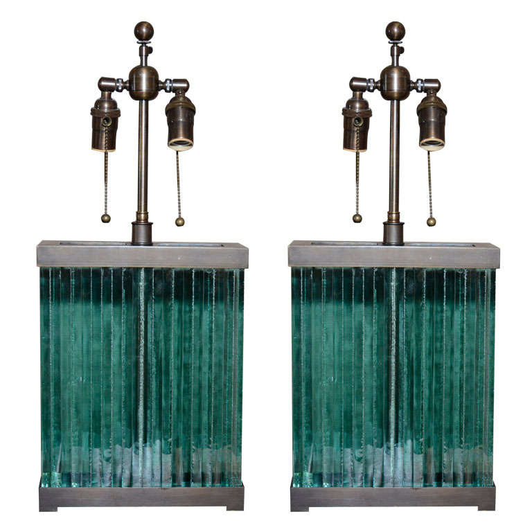 Architectural Glass Slab Lamps after Jean Michel Frank at 1stDibs