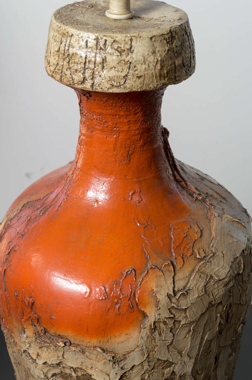 Pair of Orange Mud Cast Ceramic Lamps at 1stDibs