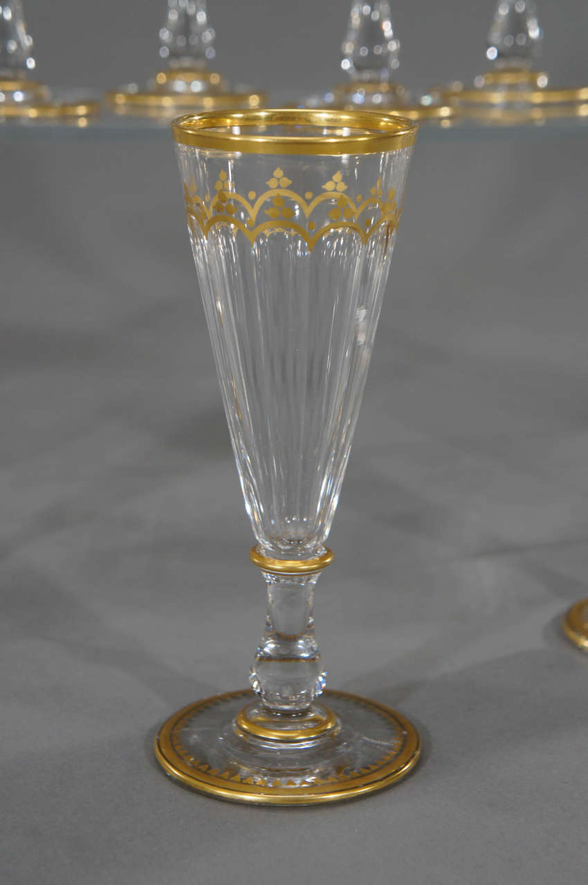 Set of 11 19th Century Baccarat Champagne Flutes or Goblets with Gold ...