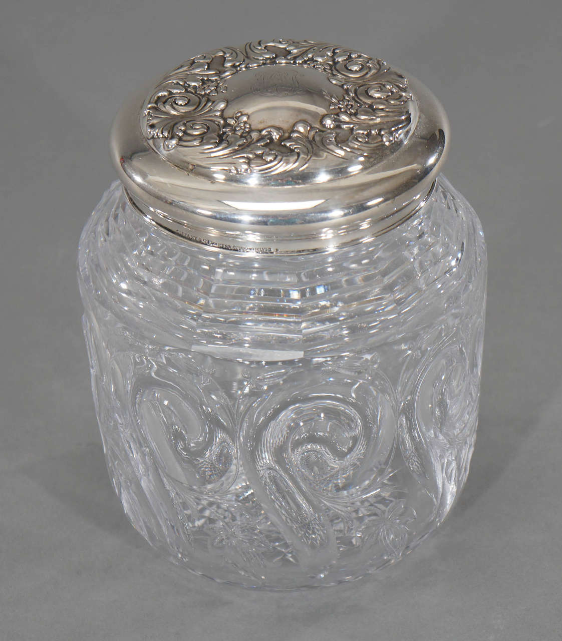 J. Hoare Art Nouveau Cut Crystal Humidor w/ Tiffany and Co. Sterling ...