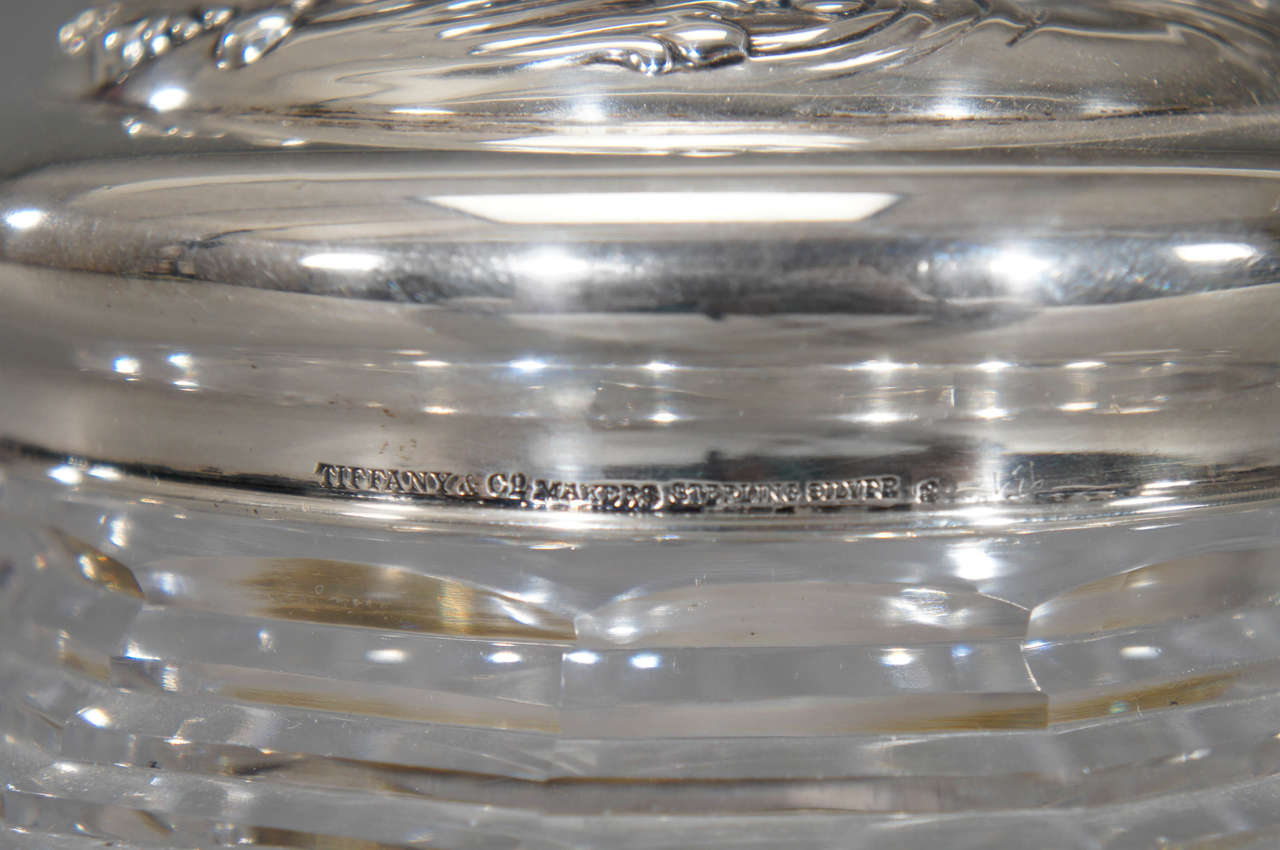 J. Hoare Art Nouveau Cut Crystal Humidor w/ Tiffany and Co. Sterling ...