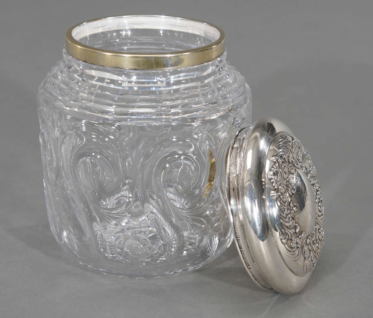 J. Hoare Art Nouveau Cut Crystal Humidor w/ Tiffany and Co. Sterling ...