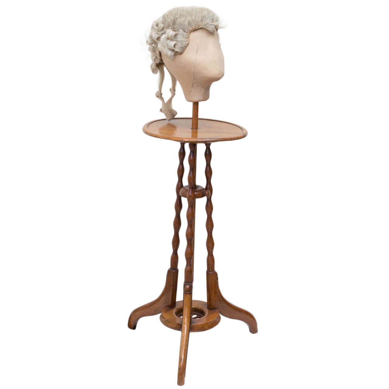 19th c. English William IV Wig Stand With Wig For Sale at 1stDibs