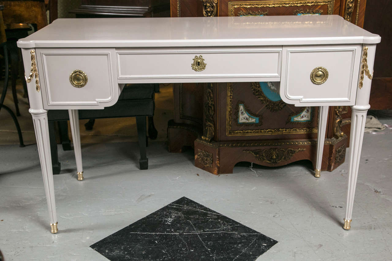 Paint Decorated and Gilt Gold Louis XVI Style Vanity Desk by John ...