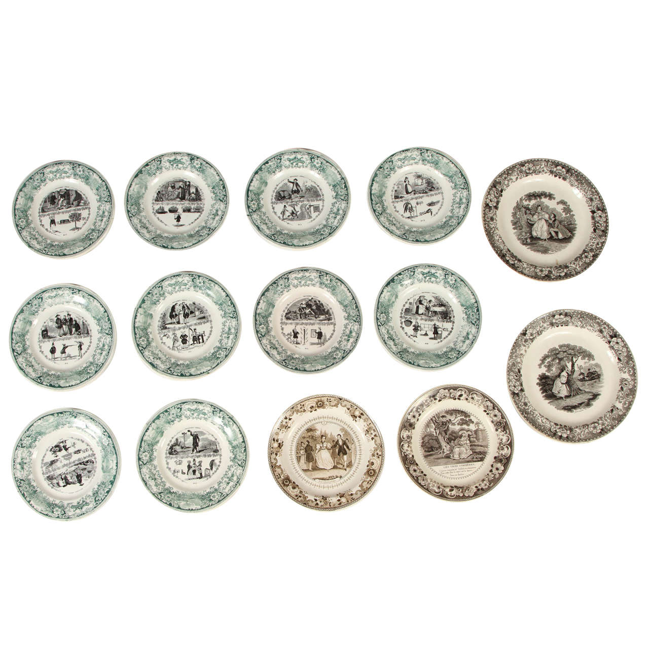 19th Century Faience Porcelain Creil et Montereau and Lebeuf Plates For ...